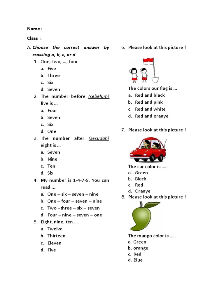 Soal Bhs Inggris Kls 1 Ok | PDF | Red | Color