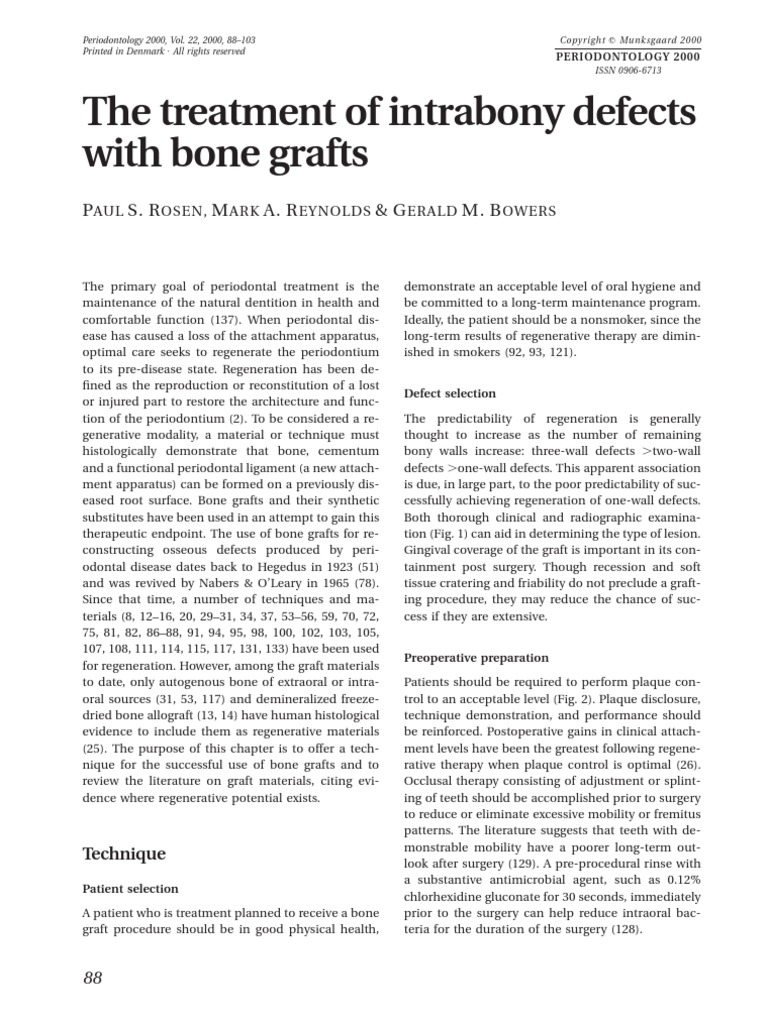 The Treatment of Intrabony Defects With Bone Grafts: P S. R M A. R & G ...
