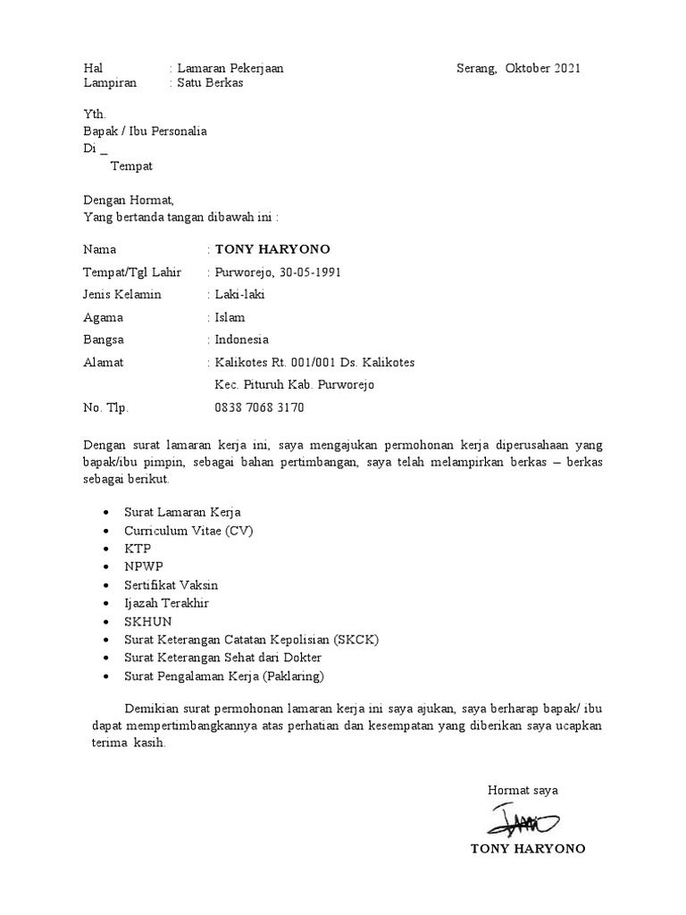 CV LAMARAN KERJA-dikonversi | PDF