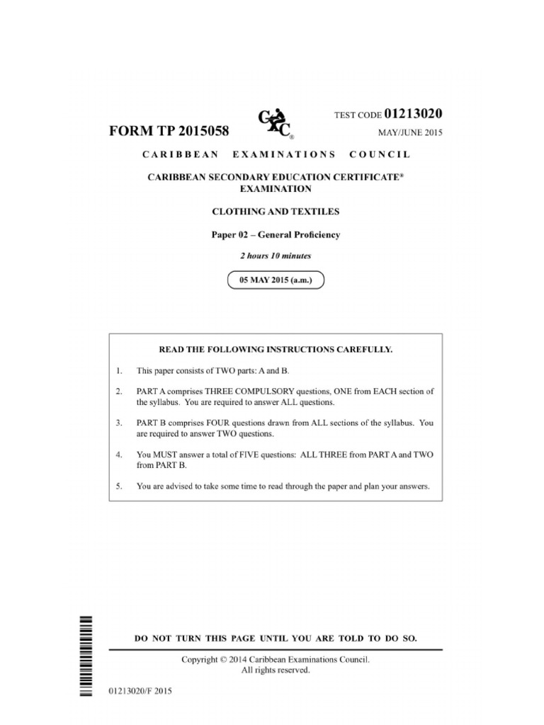 Clothing & Textile Past Paper May 2015 | PDF