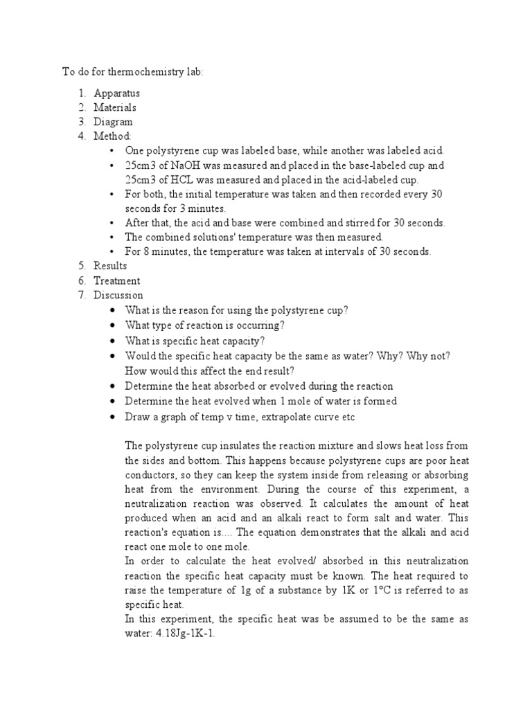 Thermochemistry Lab: Calorimetry Experiment | PDF | Heat | Water