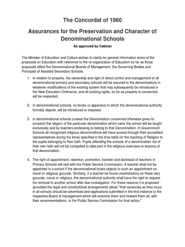 The Concordat of 1960 | PDF | Teachers | Property