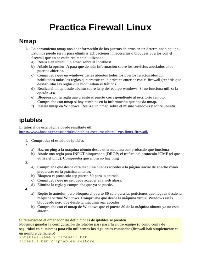 Practica Firewall Linux | PDF | Cortafuegos (informática) | Protocolos de internet