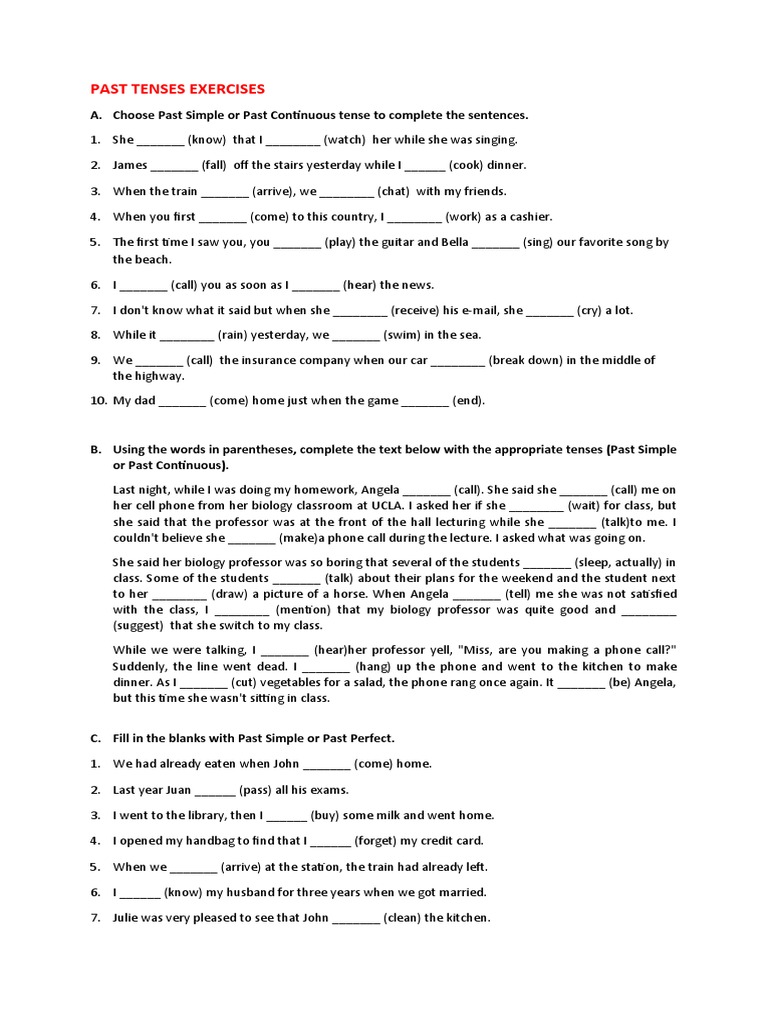 Past Tenses Exercises | PDF | Language Arts & Discipline