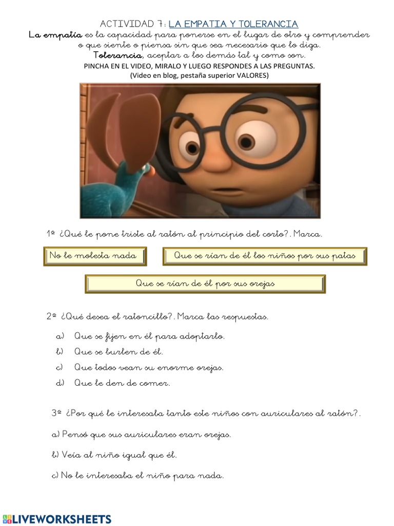 Actividad de Empatía y Tolerancia Infantil | PDF | Artes del Lenguaje y ...