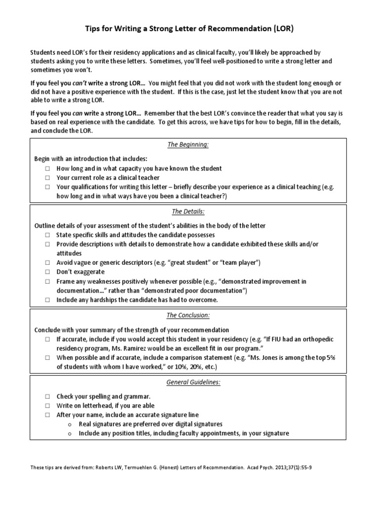 Tips For Writing A Strong Letter of Recommendation (LOR) | PDF ...