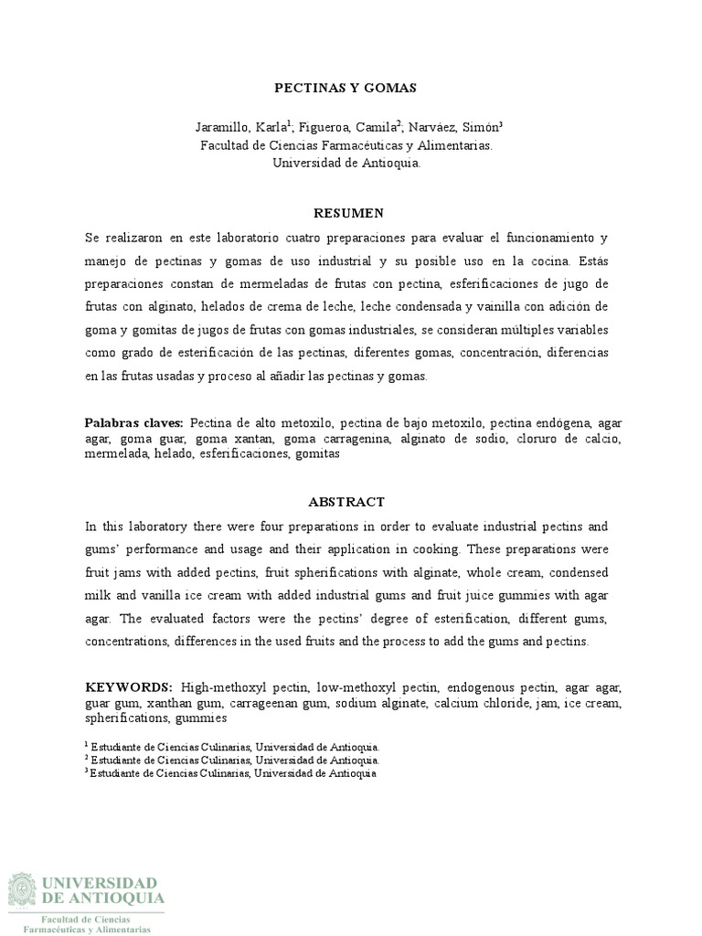 Pectinas y Gomas | PDF | Helado | Alimentos