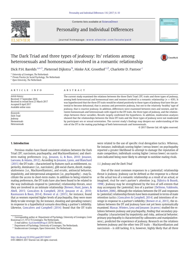 Jealousy Dark Triad | PDF | Jealousy | Dark Triad