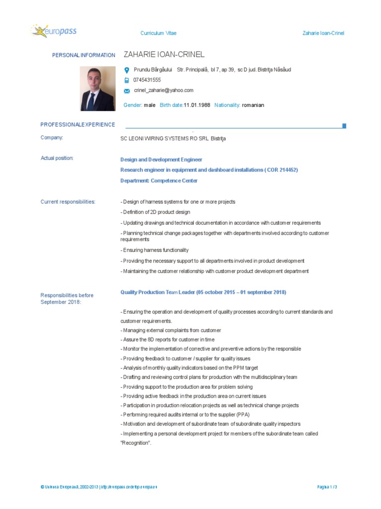 CV - Zaharie Ioan Crinel | Download Free PDF | Quality Management ...