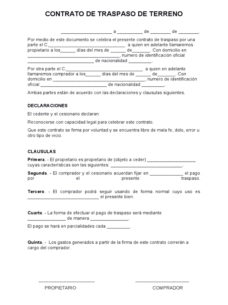 Formato de Contrato de Traspaso | PDF