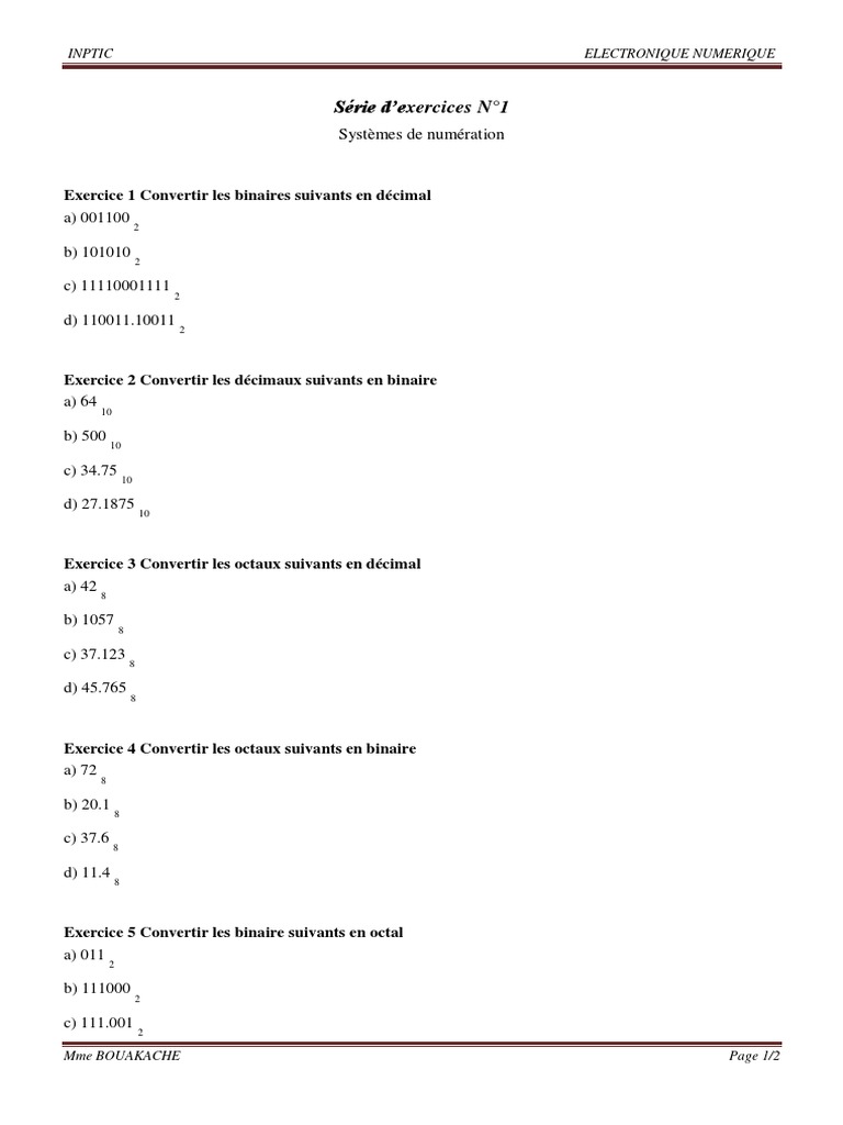TD1 Systeme de Numeration Avec Solution | PDF | Théorie du calcul | Informatique théorique