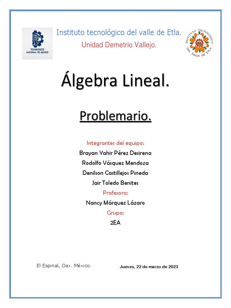TEMA 3 - Problemario de Álgebra | PDF