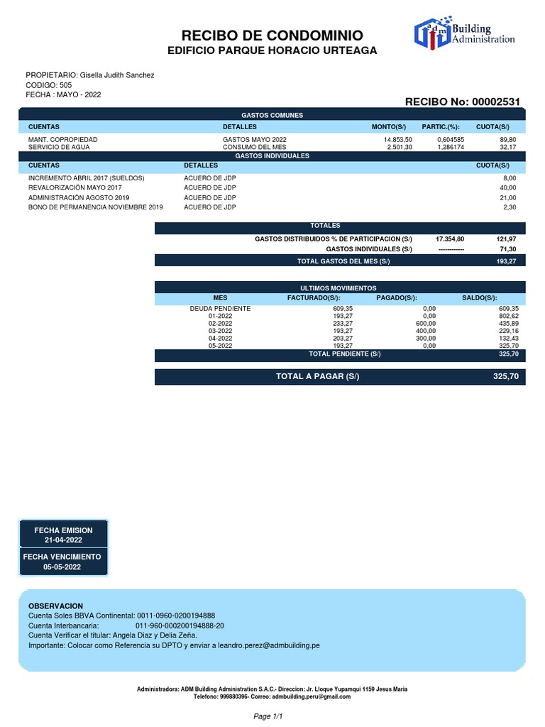 Recibo de Condominio - Mayo 2022 | PDF | Condominio | Ley de bienes inmuebles