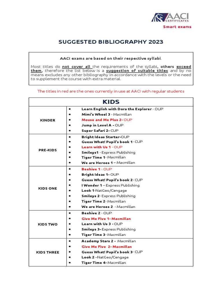Suggested Bibliography for AACI Levels | PDF | Written Communication ...