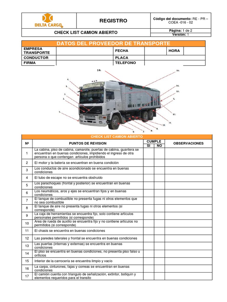 Check List Delta Cargo | PDF | Camión | Tecnología de vehículos