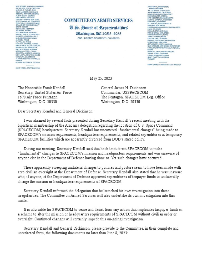 Space Command Letter | PDF | United States Department Of Defense ...