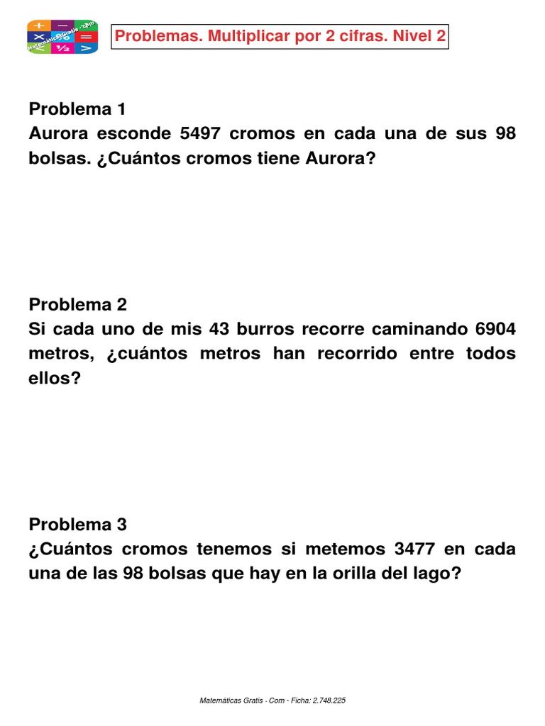 Problemas de Multiplicación de 2 Cifras | PDF