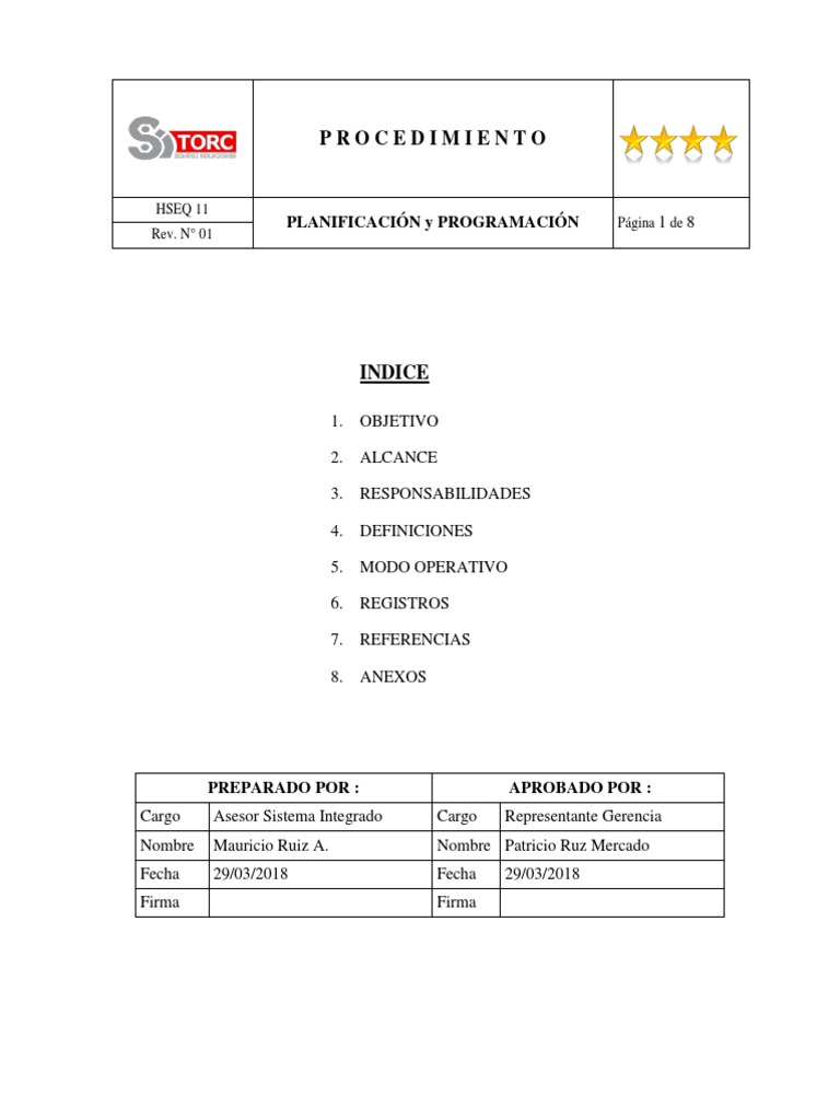 HCEQ 11 Planificación y Programación Rev 01. | PDF | Planificación | Evaluación