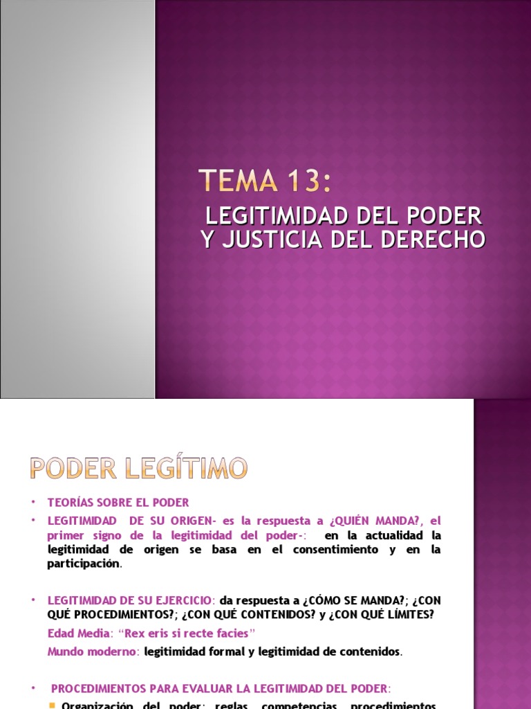 Tema 12 Legitimidad Del Poder Y Justicia Del Derecho Derecj Pdf