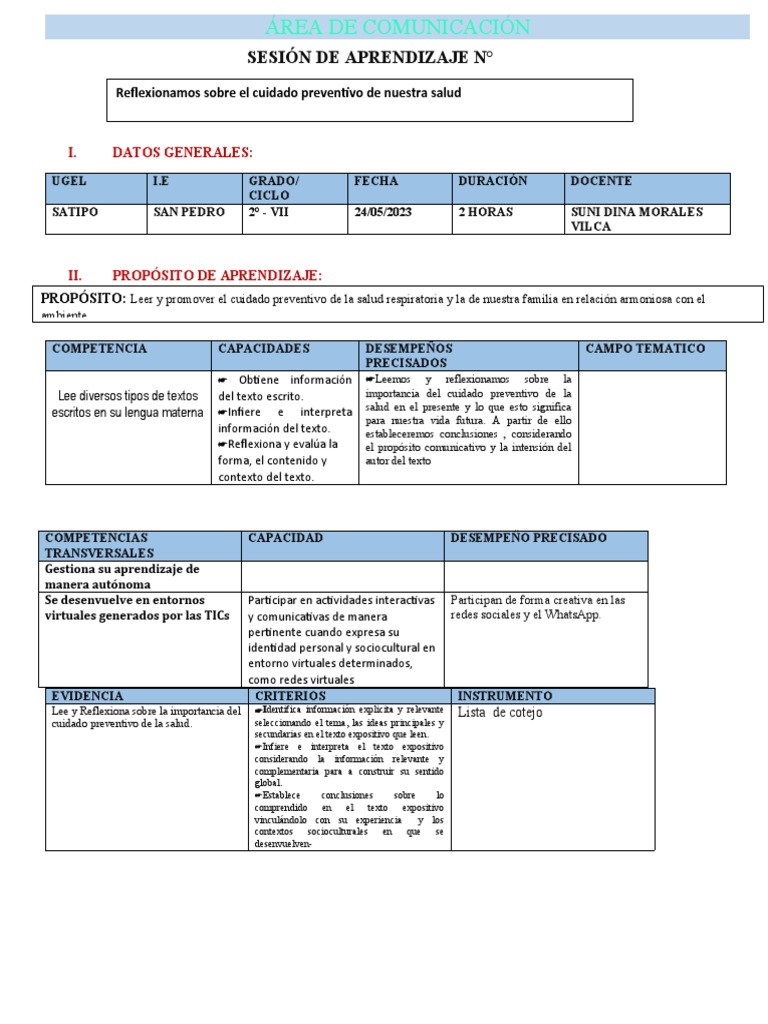Sesion de Aprendizaje 2° San Pedro 230523 | PDF | Evaluación | Aprendizaje