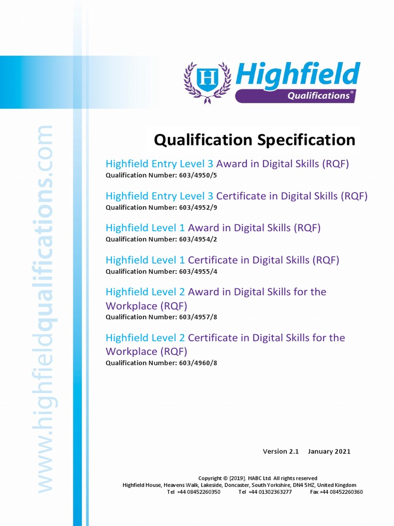 (17012021 1648) Qualification Specification Digital Skills v2.1 | PDF ...