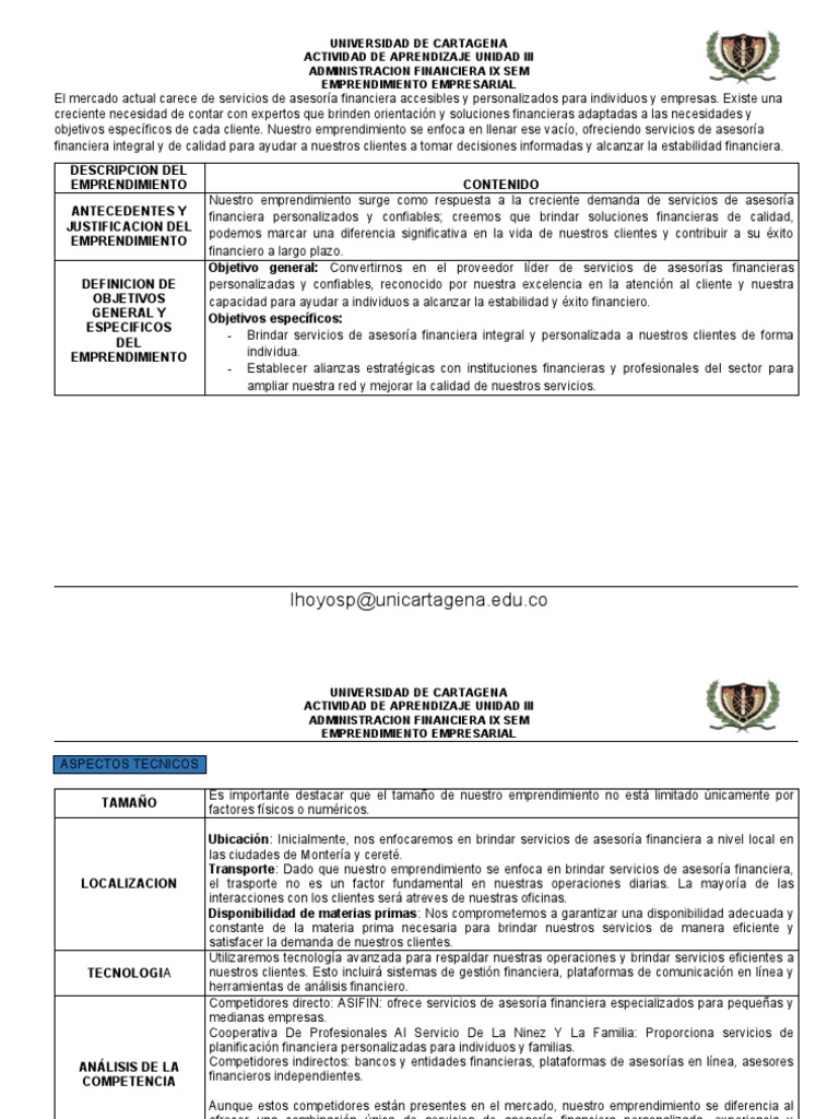 Actividad de Aprendizaje Unidad Iii Elaboracion Plan de Negocios Udc 2023 | PDF | Iniciativa ...