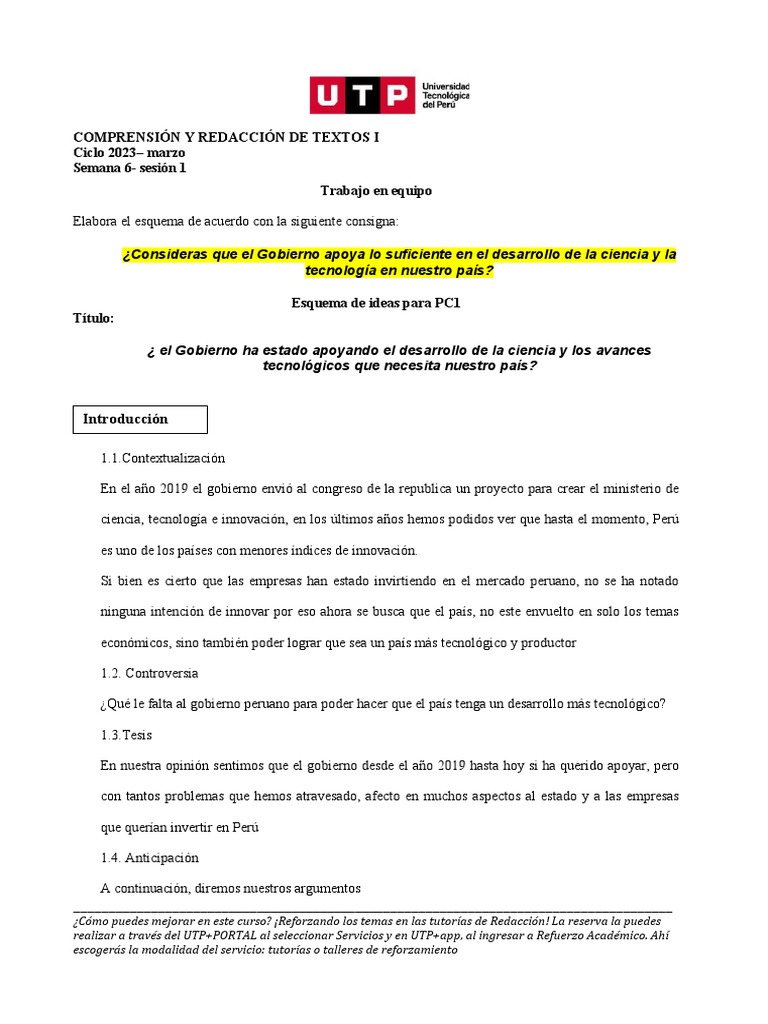 S06.s1-Esquema para PC1 (Material) 2023 Marzo | PDF | Perú
