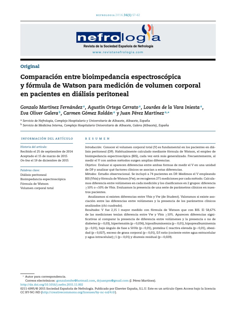 Fórmula de Watson - Volumen Corporal | PDF | Edema | Índice de masa ...