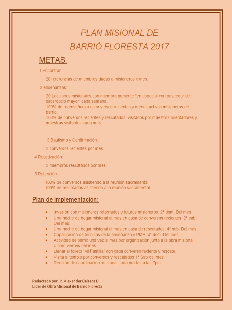 PLAN MISIONAL DE Barrio | PDF