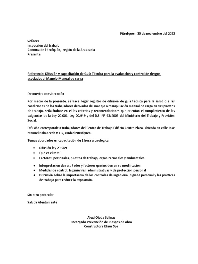 Carta Inspección Del Trabajo | PDF