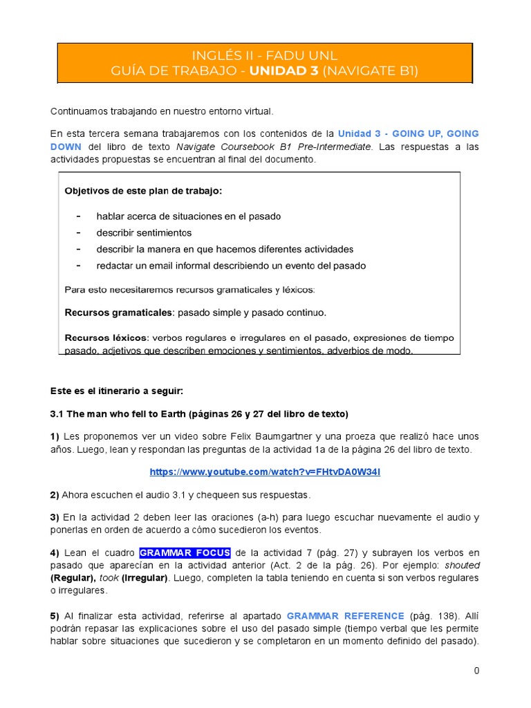 ENGLISH II - UNIT 3 - Self-Study Guide - Navigate B1 | PDF | Semiótica | Morfología