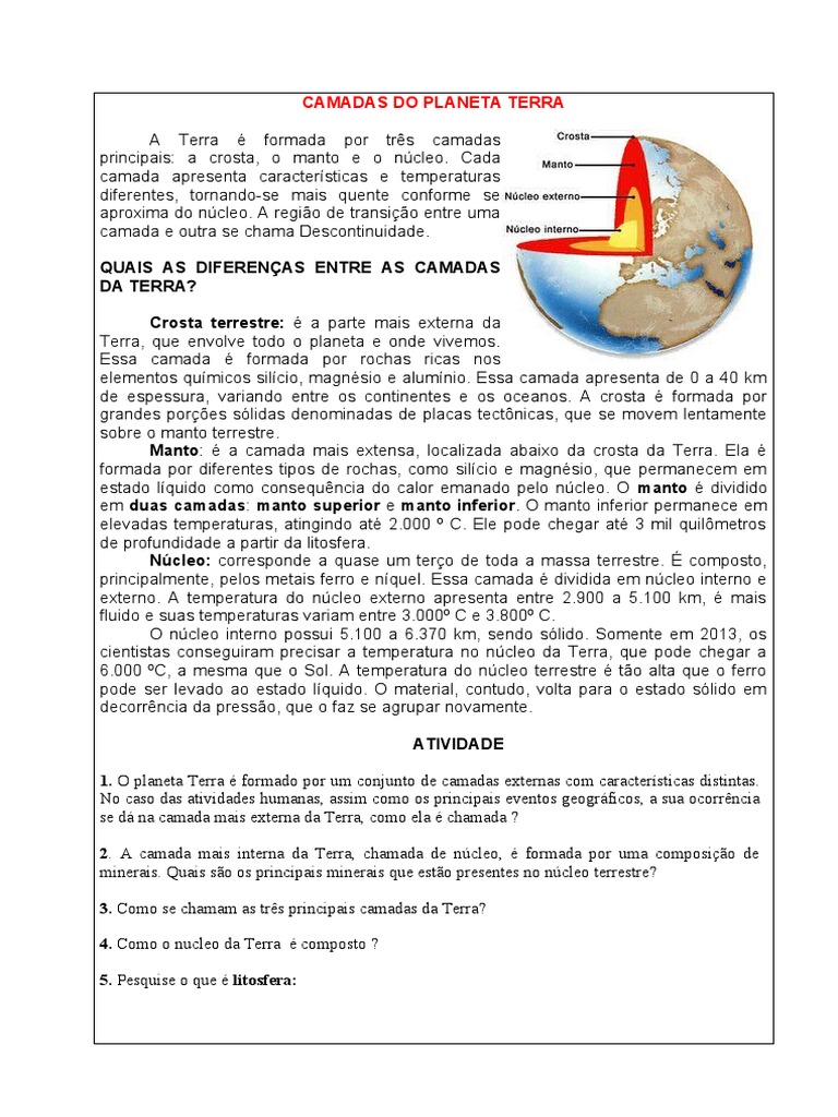 Camadas Do Planeta Terra | PDF | Terra | Crosta (Geologia)