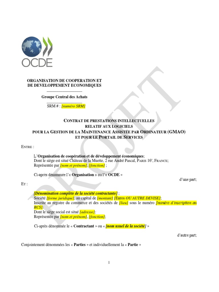 Projet Contrat Prestations Intell - GMAO | PDF | Arbitrage | Facture