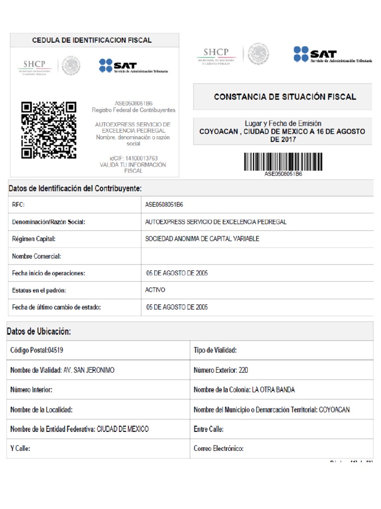 RFC Autoexpress Servicio de Excelencia Pedregal Sa de CV | PDF