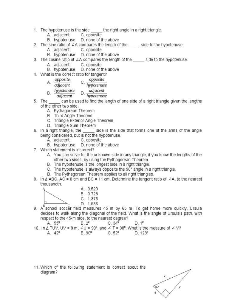 Prelim Exam 4th Quarter Grade 9 | PDF | Triangle | Trigonometric Functions