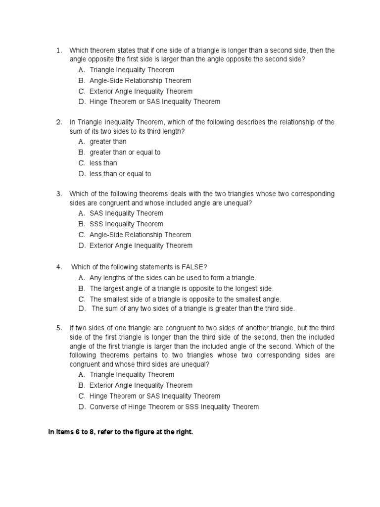 Prelim Exam 4th Quarter Grade 8 | PDF | Triangle | Elementary Mathematics