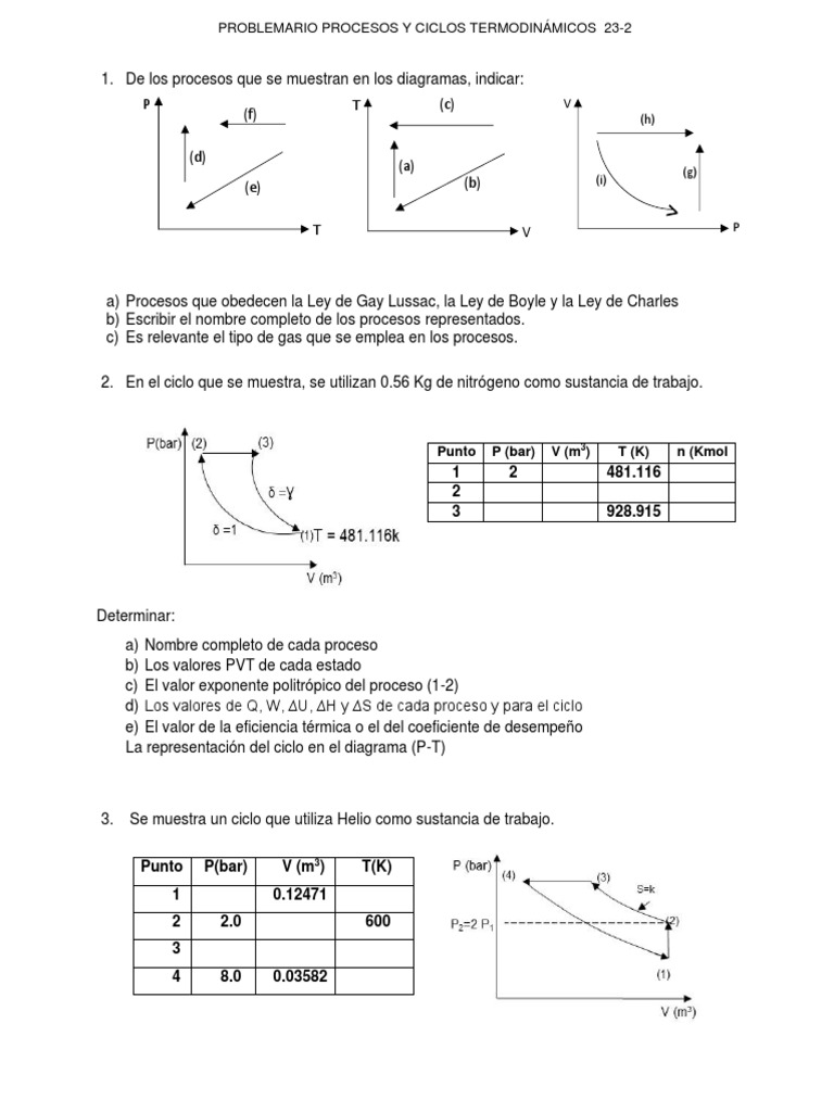 TB Problemario Procesos y Ciclos Abril 23 | PDF | Temperatura | Gases