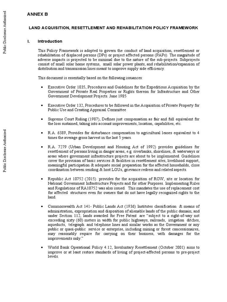 Land Acquisition and Resettlement Policy Framework | PDF | Easement | Eminent Domain
