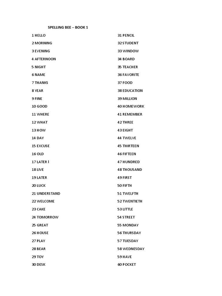 Spelling Bee Ef 1 Pdf Food And Drink Cuisine