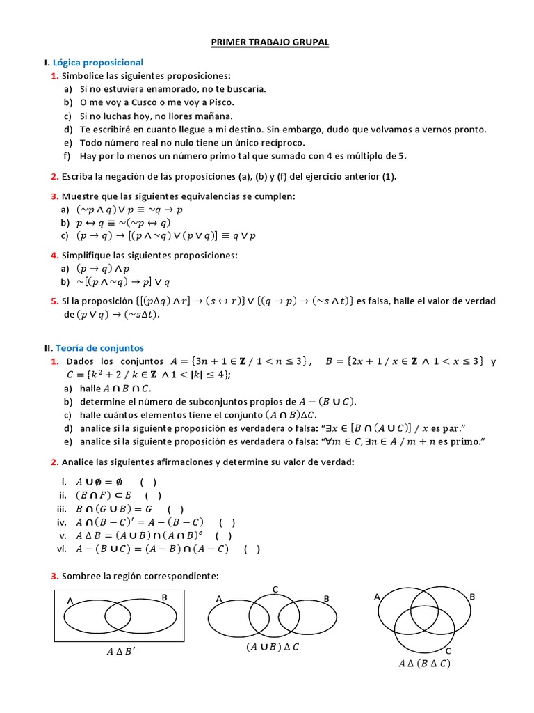 Primer Trabajo Grupal | PDF | Proposición | Conceptos matemáticos