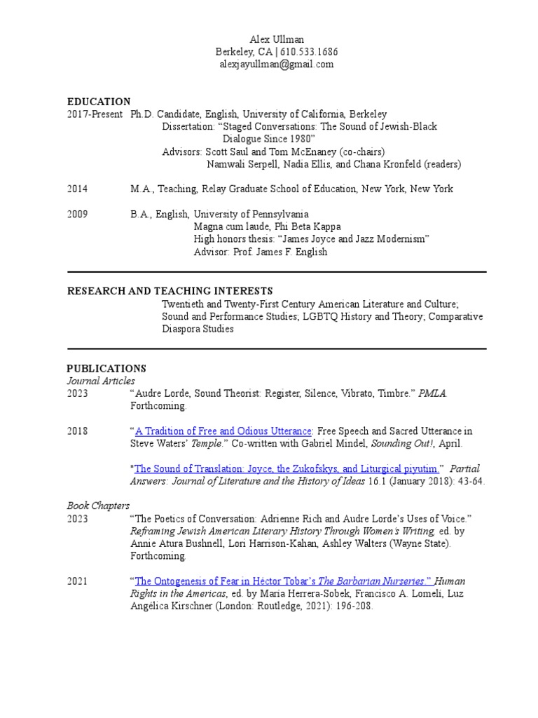 Alex Ullman's Academic Profile at UC Berkeley | PDF