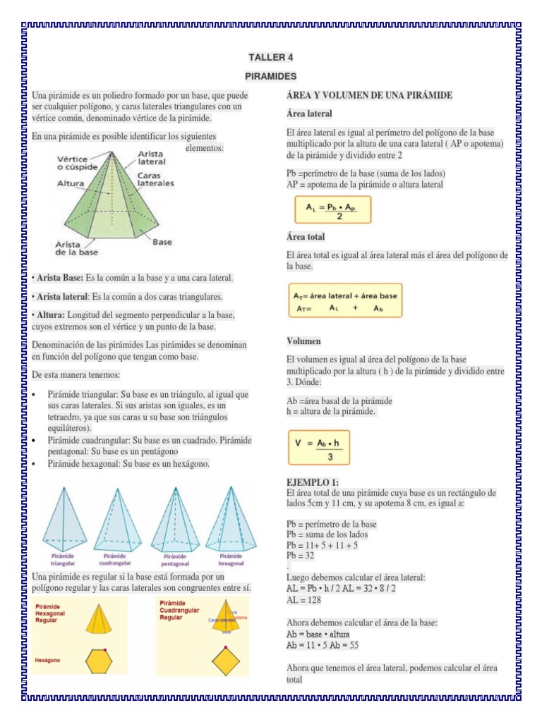 Taller 4 Piramides: Área Y Volumen de Una Pirámide Área Lateral | Descargar gratis PDF ...