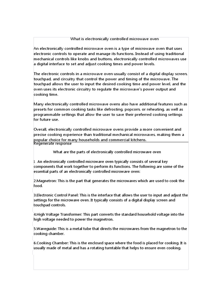 What Is Electronically Controlled Microwave Oven | PDF | Oven | Physical Sciences