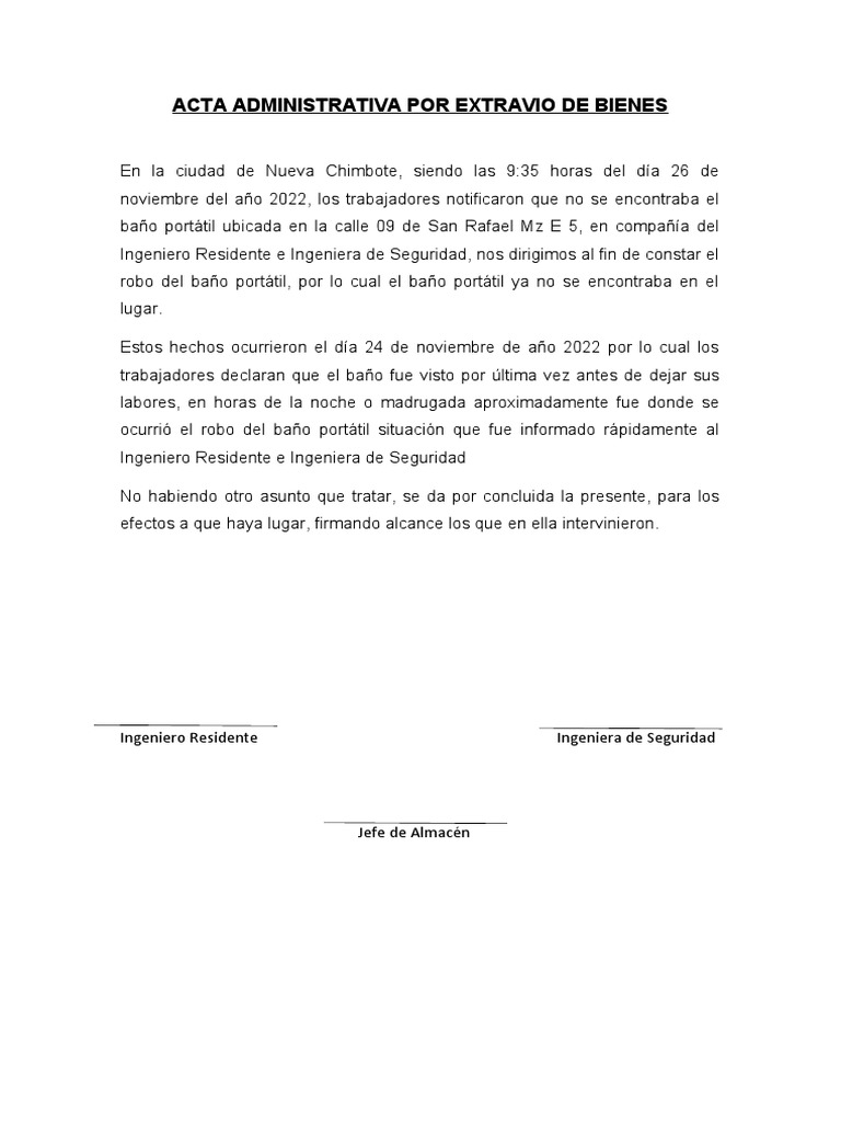 Acta Administrativa Por Extravio de Bien | PDF