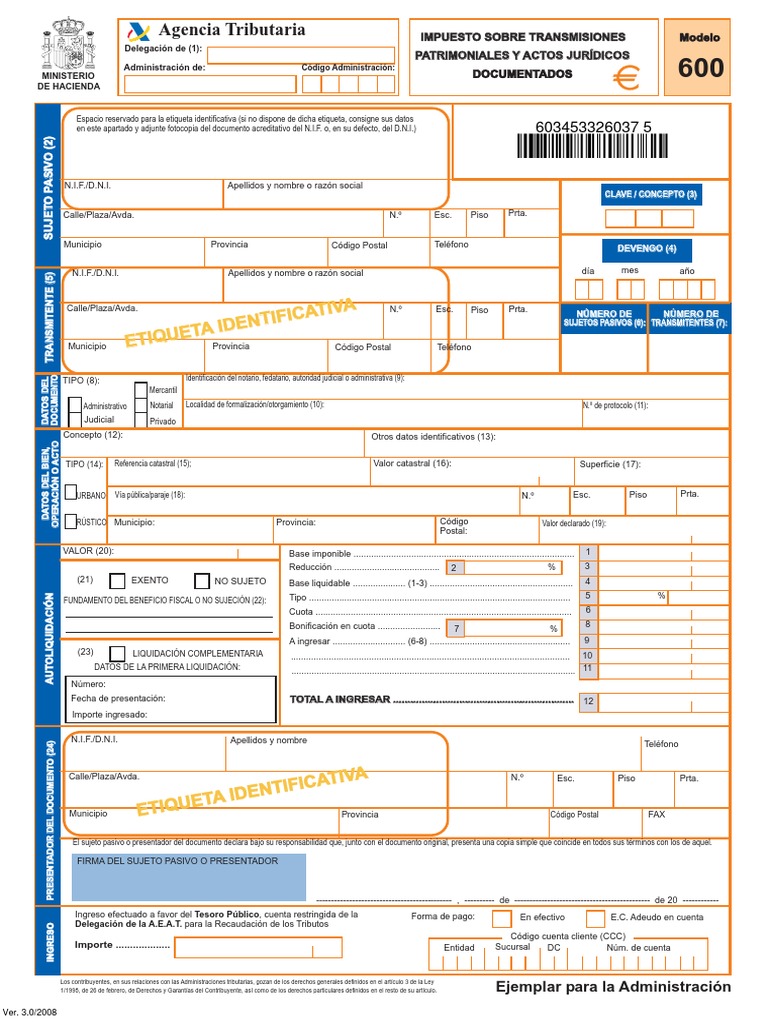 Modelo 600 | PDF | Impuestos | Contribuyente