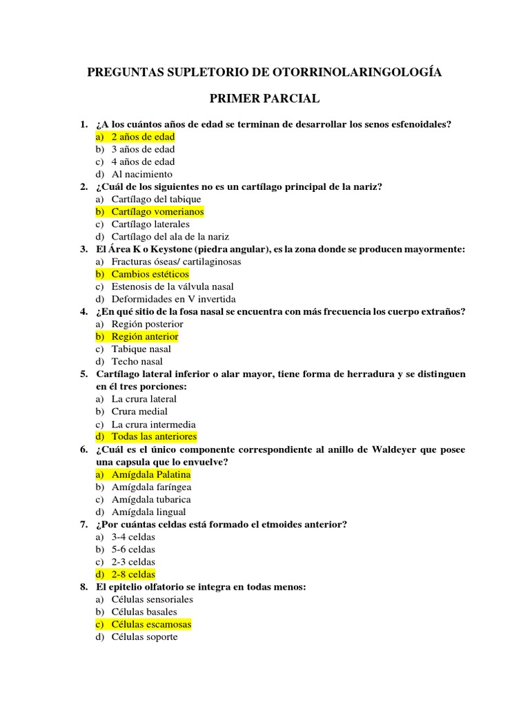 Preguntas de Otorrinolaringología: Primer Parcial | PDF | Laringe ...