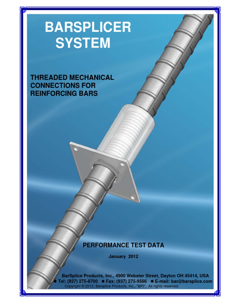 3 BARSPLICER Test Data Jan-2012 | PDF | Engineering | Materials