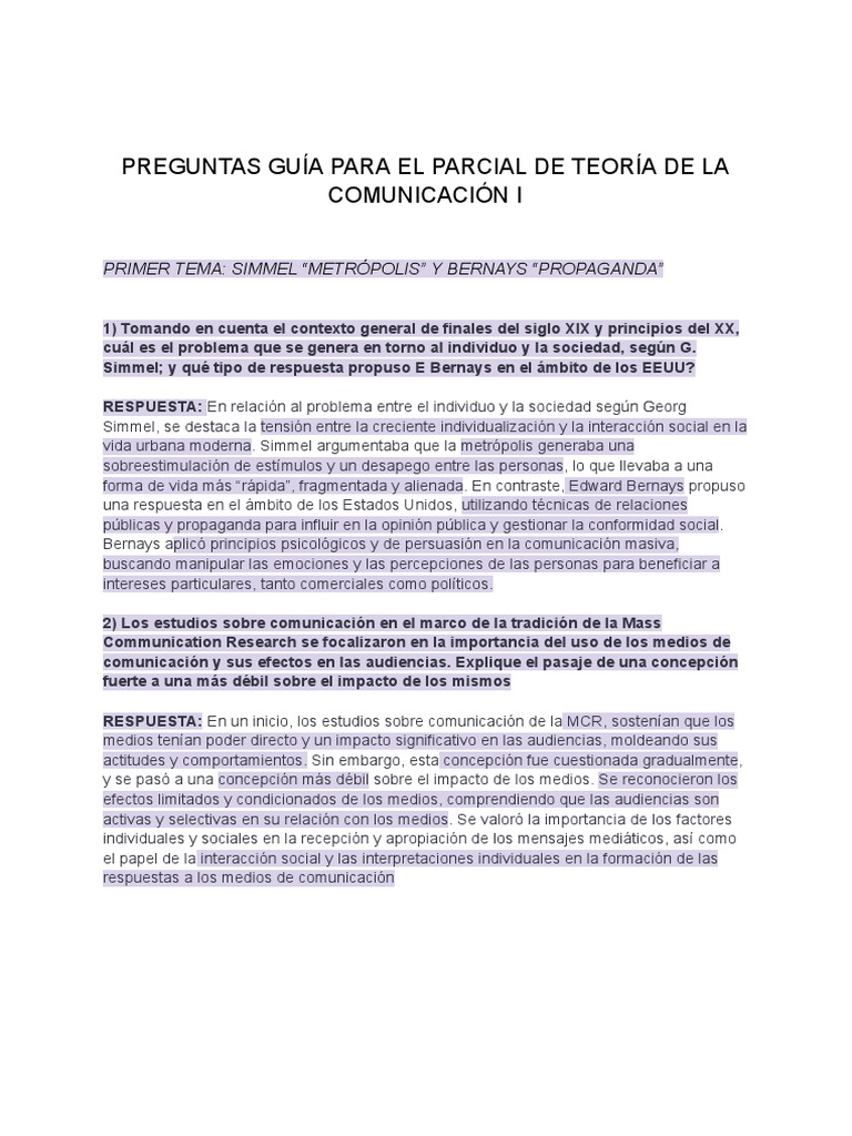 Preguntas Guía TC | PDF | Comunicación | Psique (psicología)