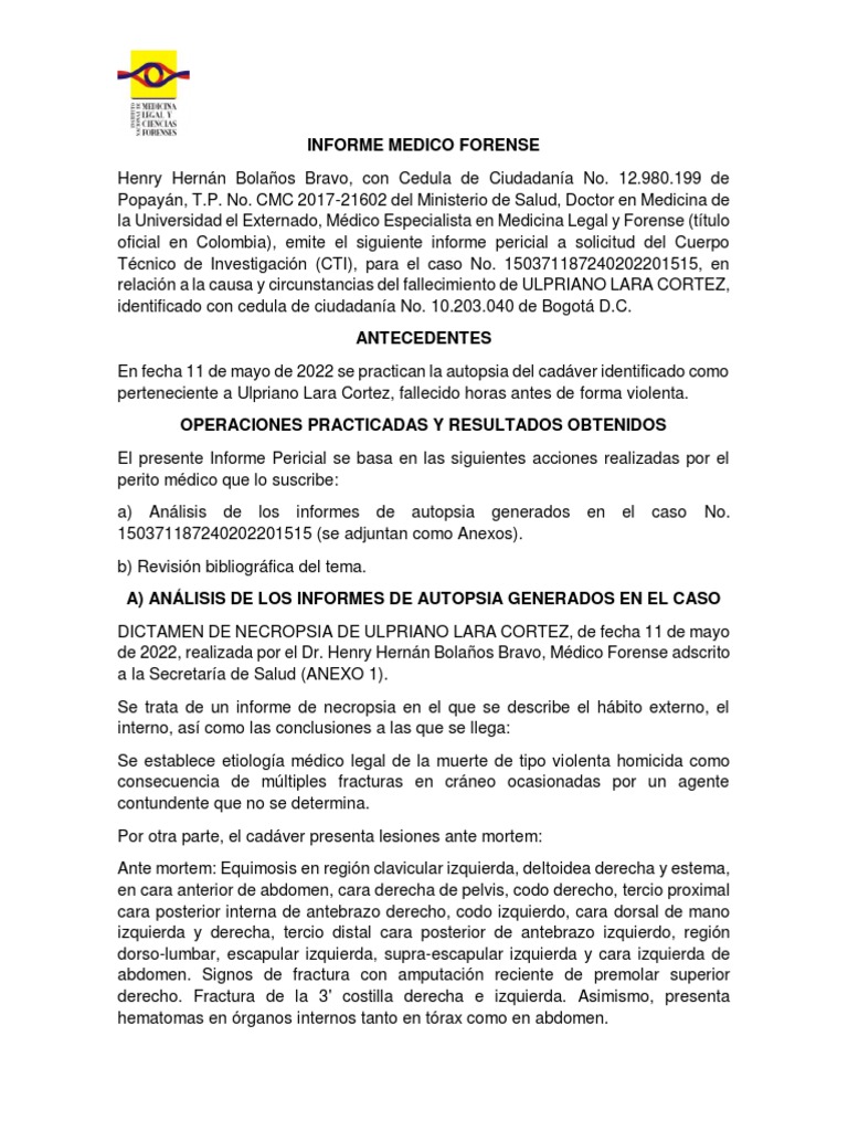 Informe Medico Forense | PDF | Jurisprudencia médica | Lesión