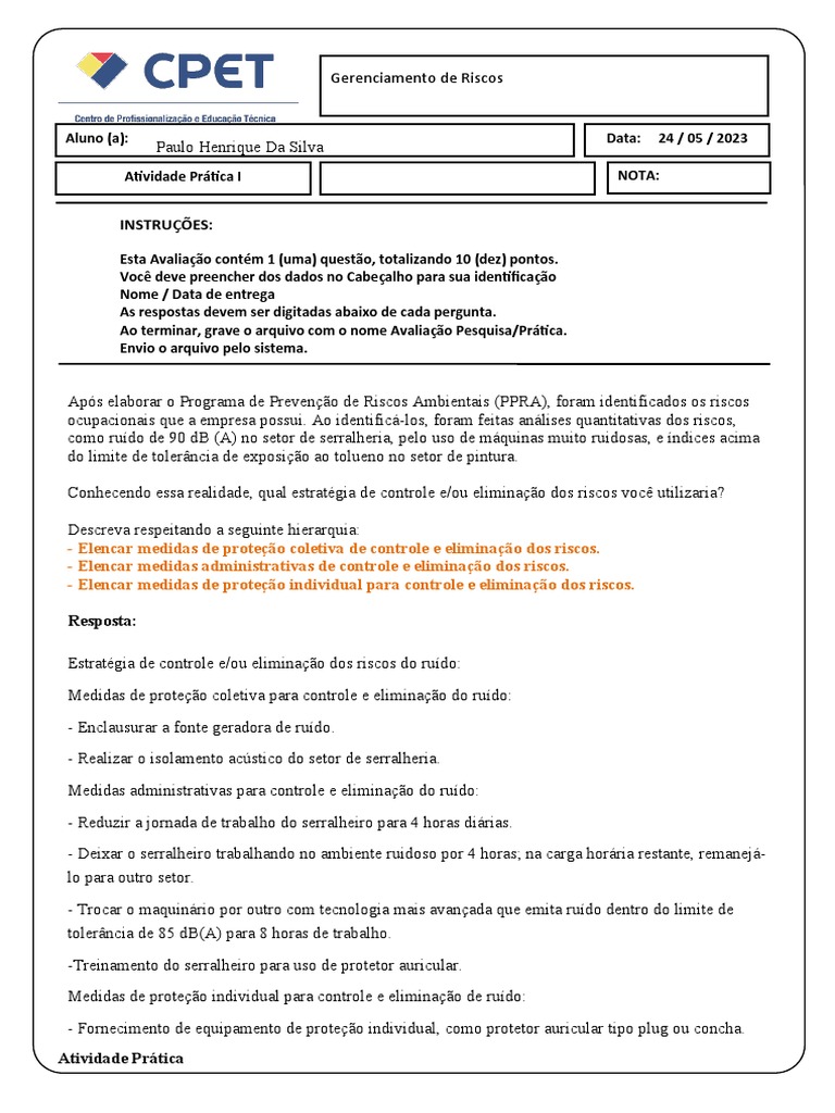 Gerenciamento de Riscos Atividade Pratica | PDF | Tolueno